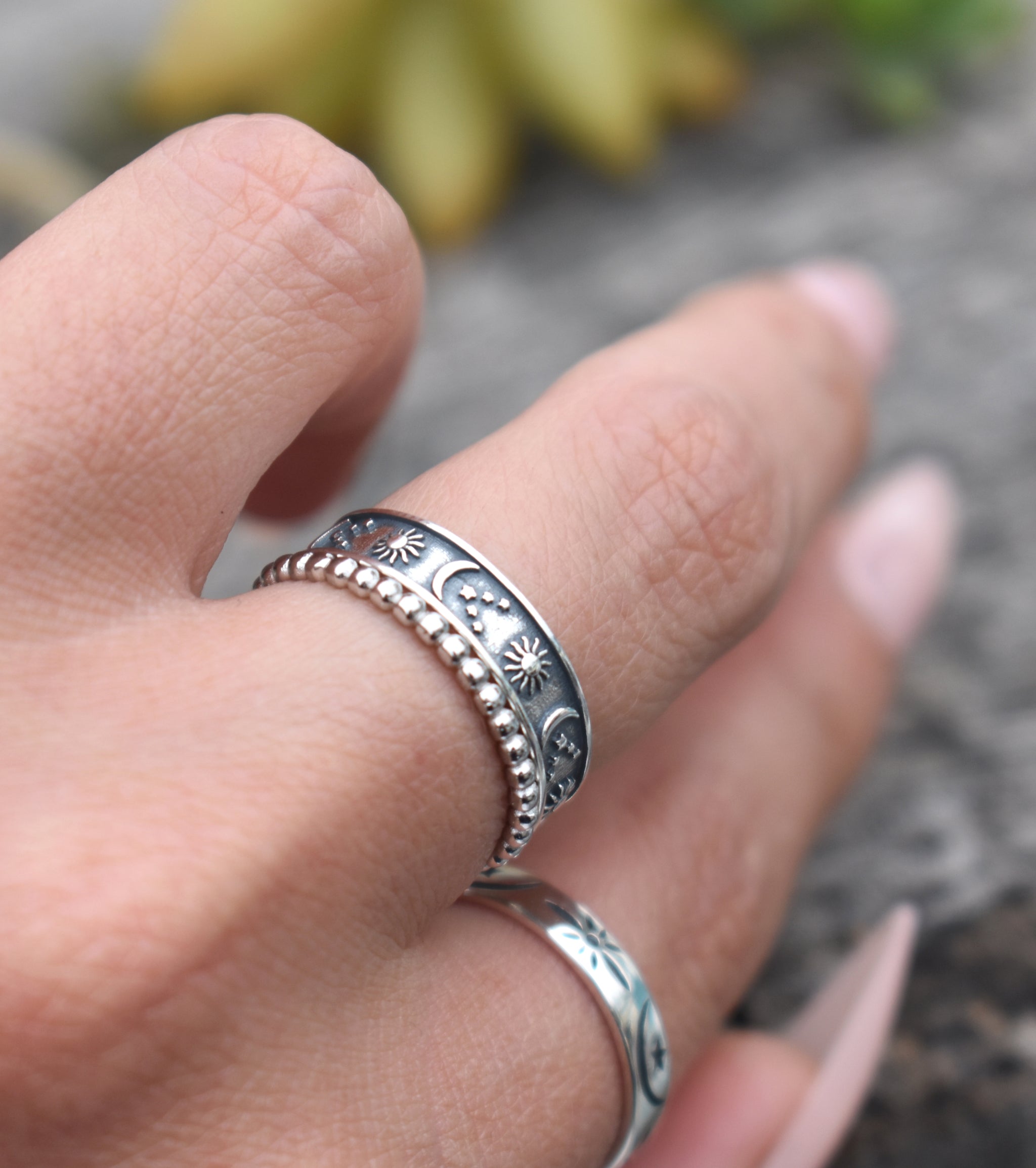 Celestial Ring- Moon Sun Stars Ring, Crescent Moon Ring- Eternity Ring ...